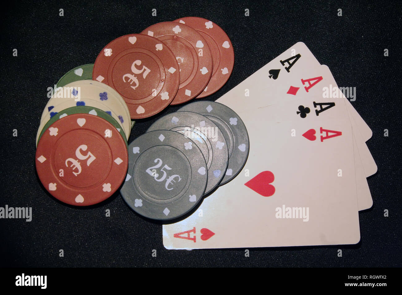 Casino cards and chips. Casino game. Card deck and poker chips Stock ...