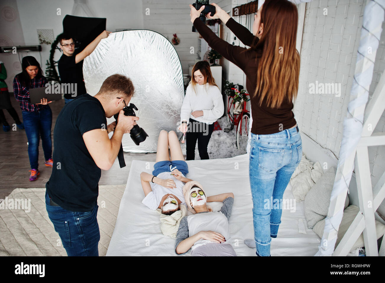 Work process of team photographer, designers and models stuff on ...