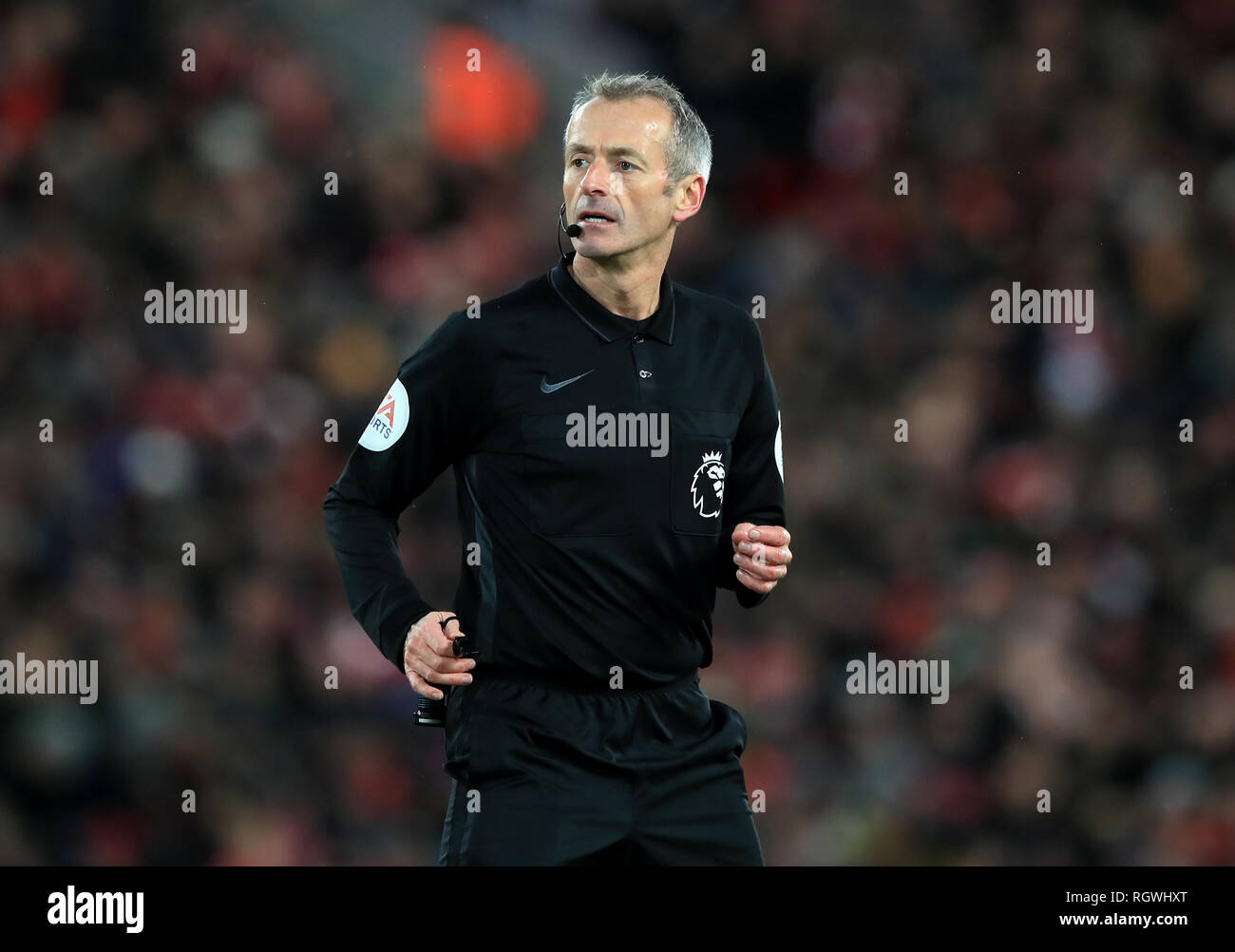 Referee Martin Atkinson during the Premier League match at Anfield ...