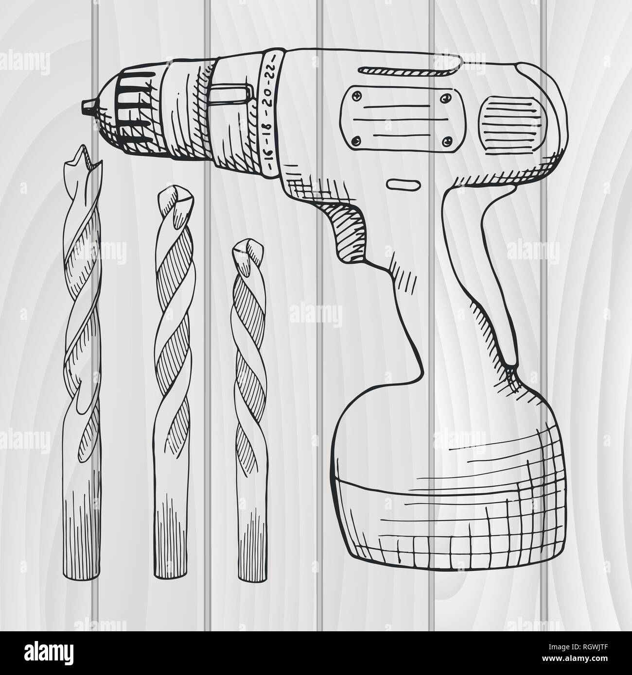 Drill machine wood in Stock Vector Images - Alamy