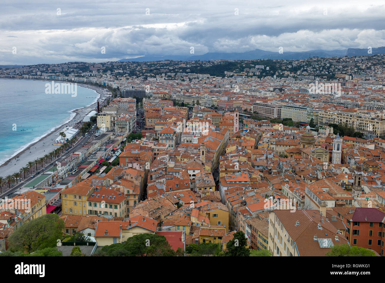 Aerial view of Nice and the Bay of Angels, French Riviera (Côte d'Azur ...