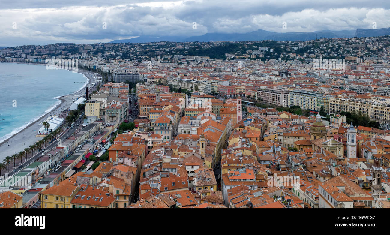 Aerial view of Nice and the Bay of Angels, French Riviera (Côte d'Azur ...