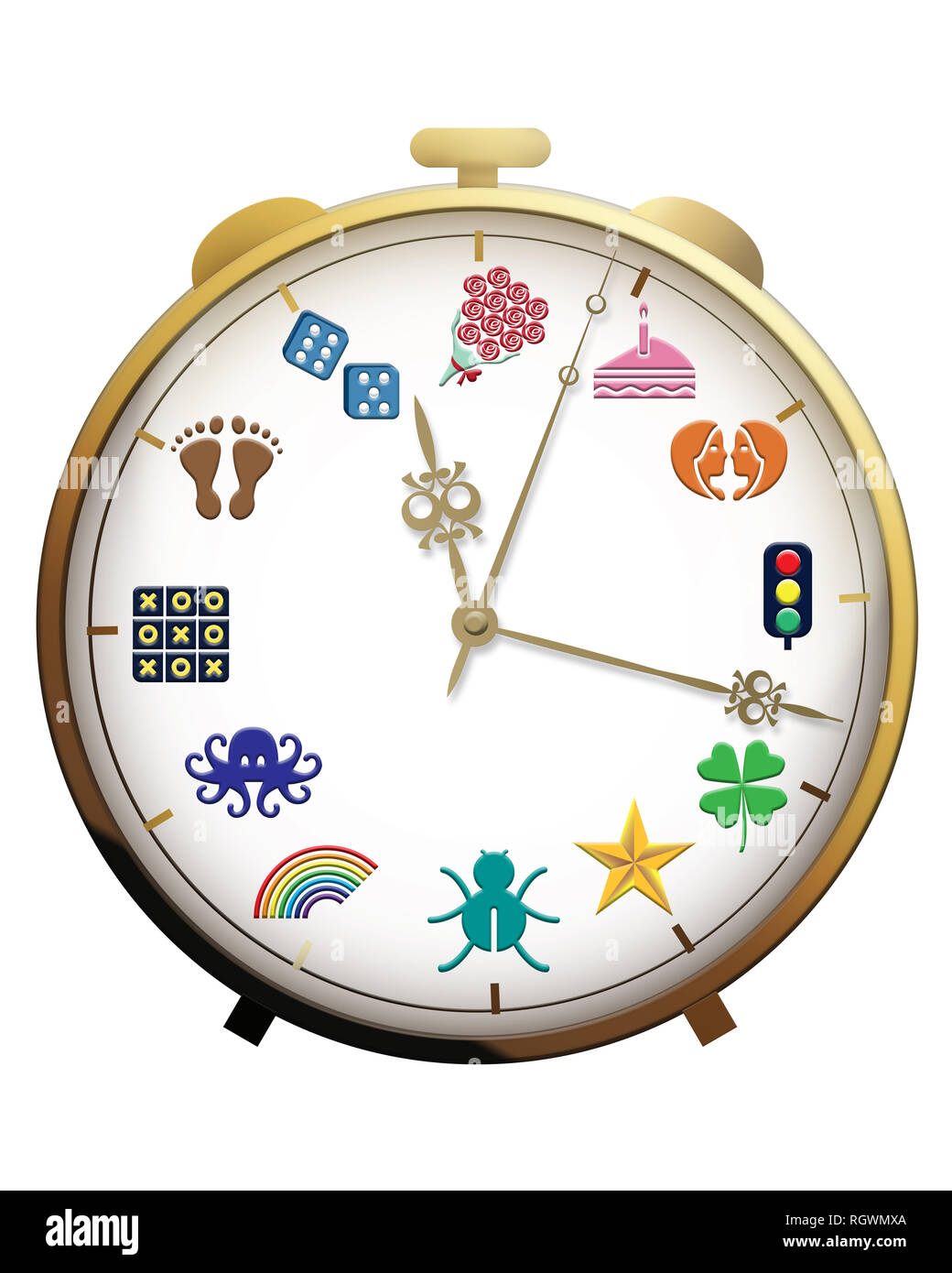 Clock with icons representing digits Stock Photo - Alamy