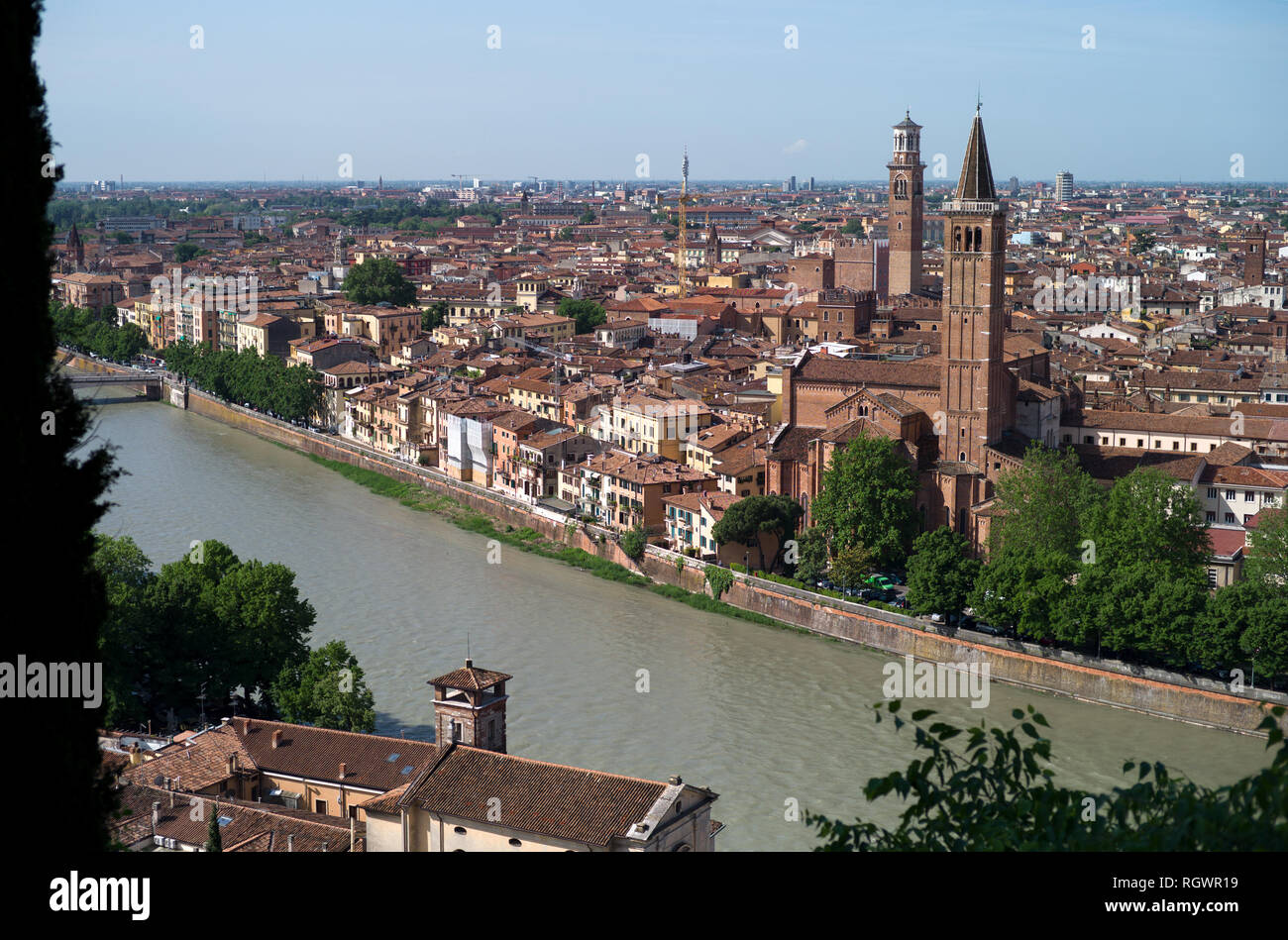 View of the right bank of Adige river, Verona, Italy Stock Photo - Alamy