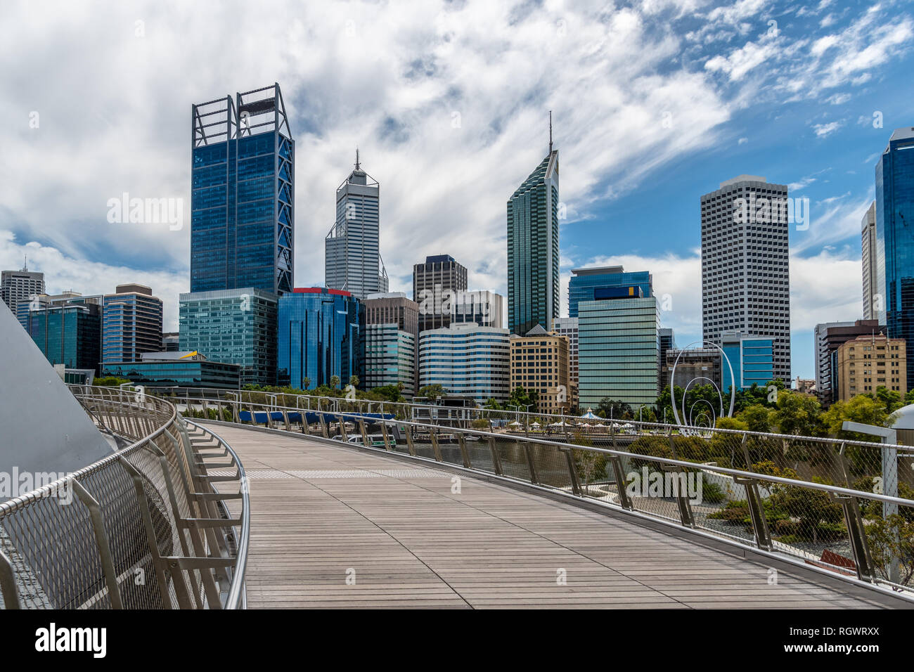 The Elizabeth Quay Bridge in Perth Western Australia with wooden ...