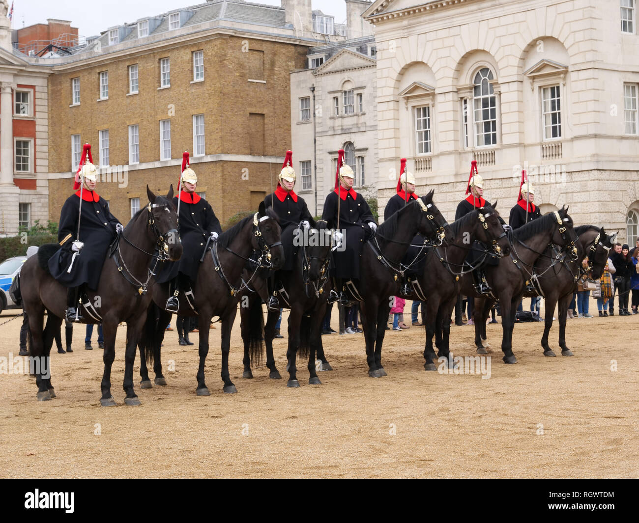 Members of the Queen's Life Guard changing the guard on Horse Guards ...