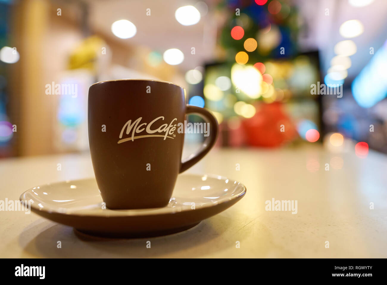 SHENZHEN, CHINA - CIRCA DECEMBER, 2016: close up shot of a cup at ...