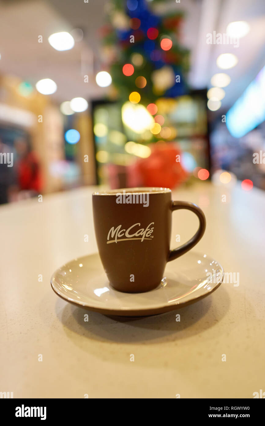 SHENZHEN, CHINA - CIRCA DECEMBER, 2016: cup with logo of McCafe. McCafe ...