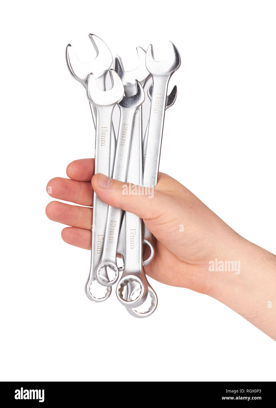Hand with tools completely isolated on white background Stock Photo - Alamy