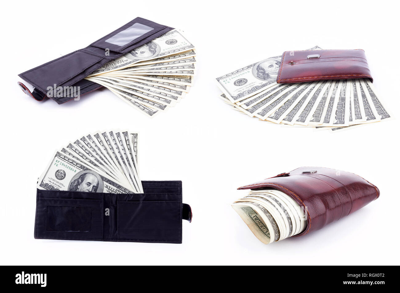 Set of purses with the big pack of dollars Stock Photo - Alamy
