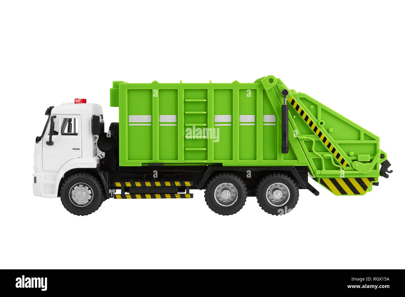 Garbage truck toy isolated on a white background Stock Photo - Alamy