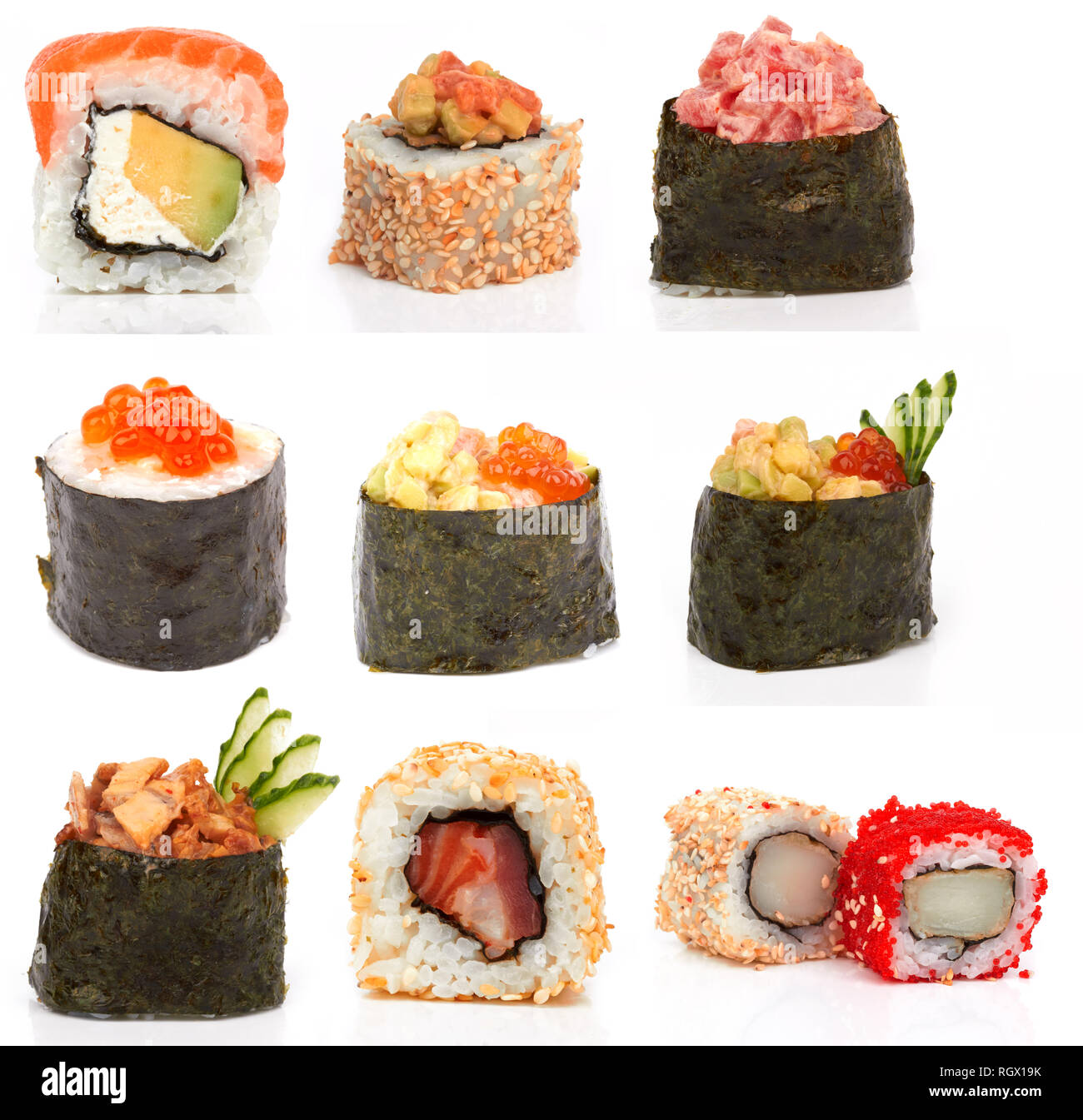 Sushi pieces collection, on a white background Stock Photo - Alamy