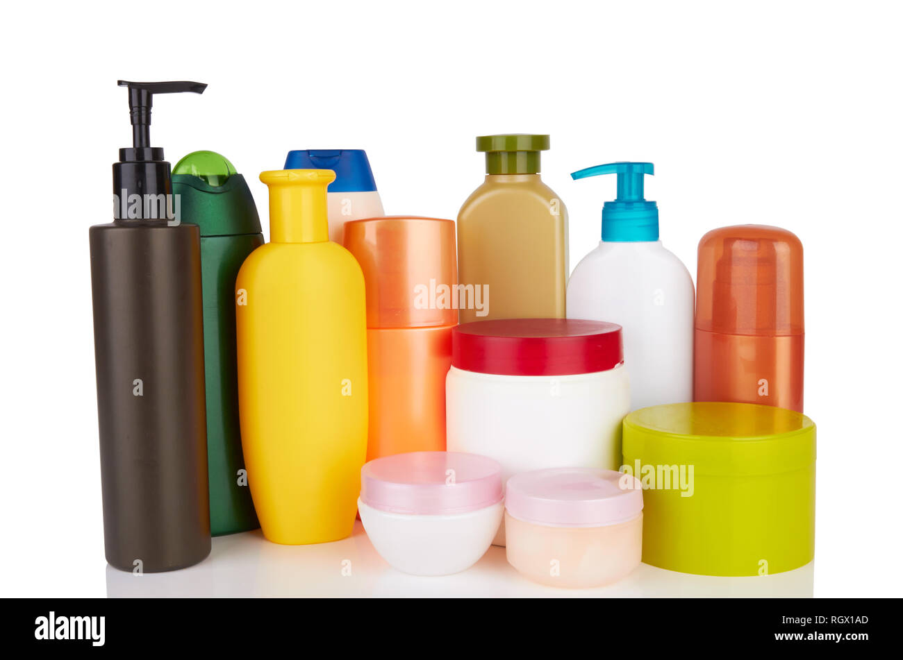 different cosmetic products for personal care isolated on white ...