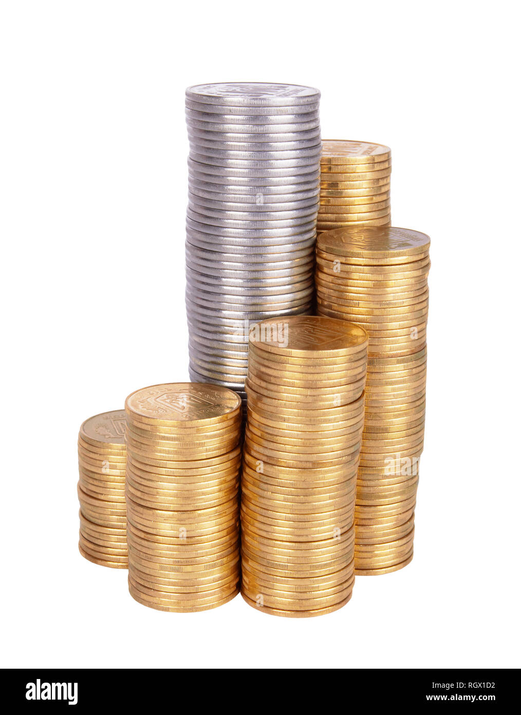 stack of coins isolated on white background Stock Photo - Alamy