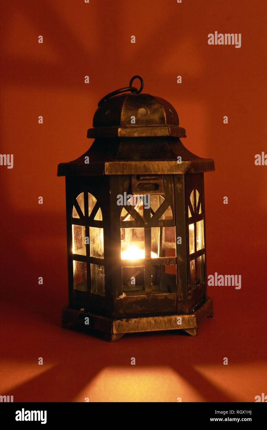 Burning lantern in the dark Stock Photo - Alamy