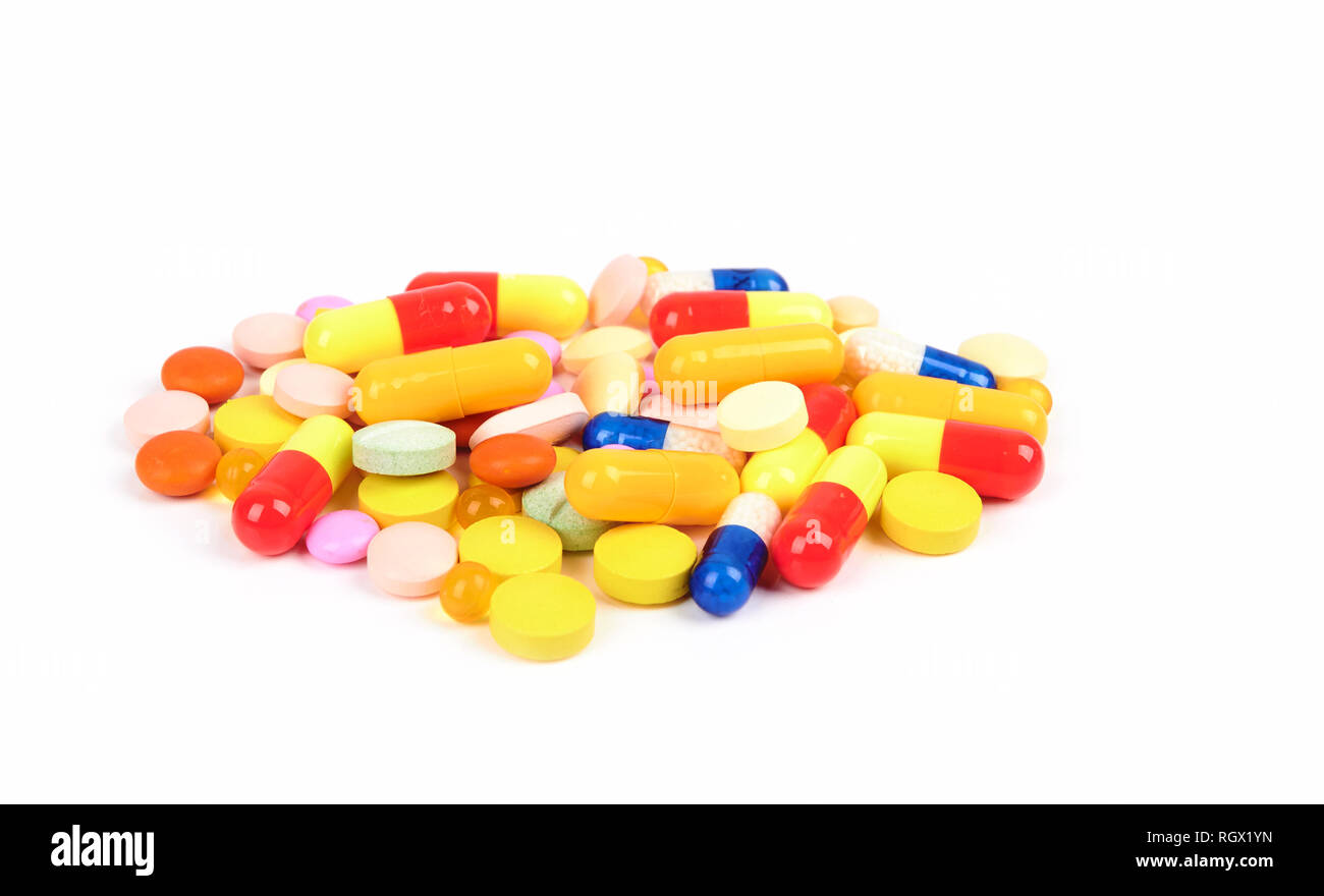 vitamins, pills and tablets on white background Stock Photo - Alamy