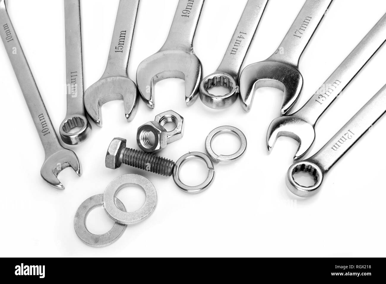 spanners with bolts isolated on the white background Stock Photo - Alamy