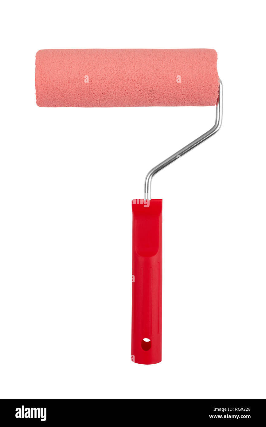 red paint roller isolated on a white background Stock Photo - Alamy