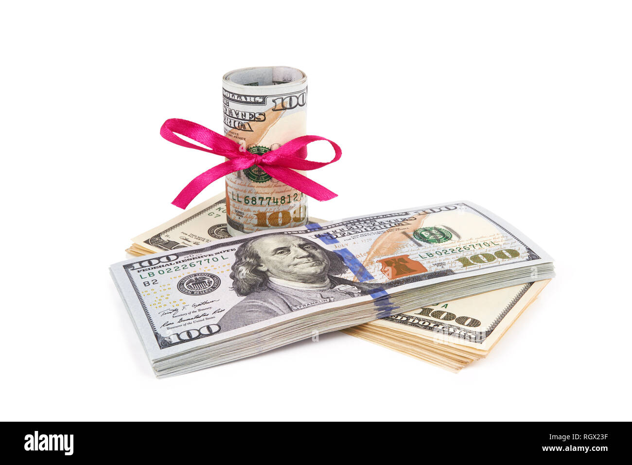 Stack of hundred dollars isolated on white background Stock Photo - Alamy