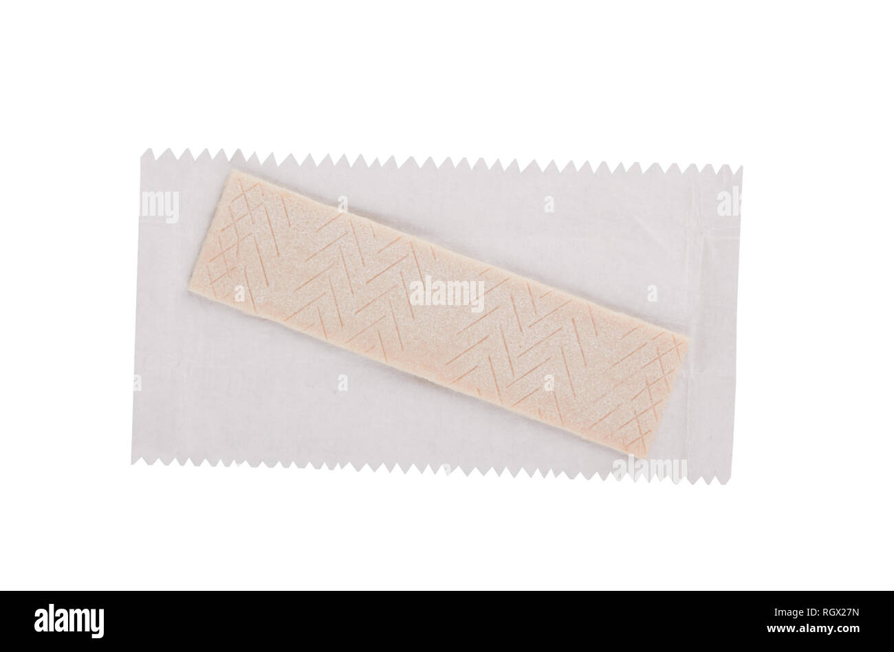 Chewing gum plate on wrapping paper isolated on white Stock Photo - Alamy