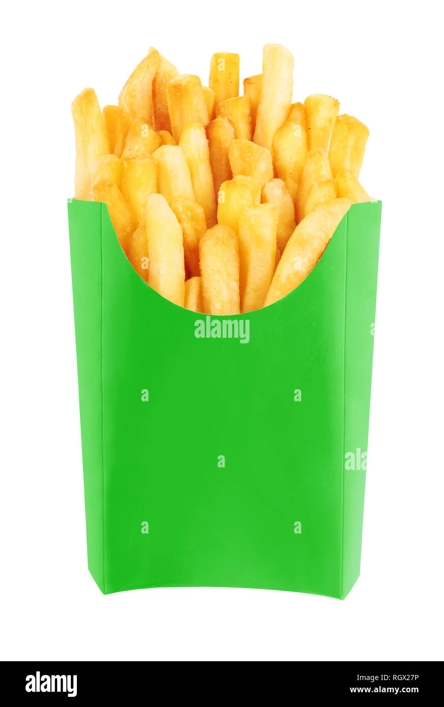 French fries in a green carton box isolated on white Stock Photo - Alamy
