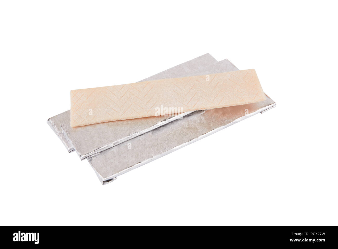 Chewing gum plate on wrapping paper isolated on white Stock Photo - Alamy