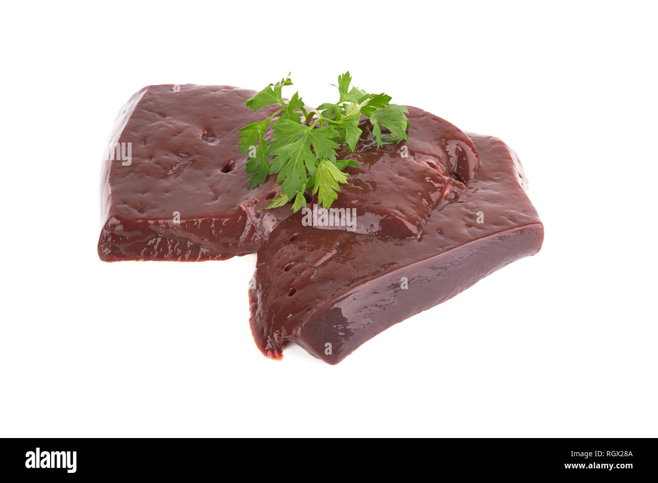 fresh and raw liver on white background Stock Photo - Alamy