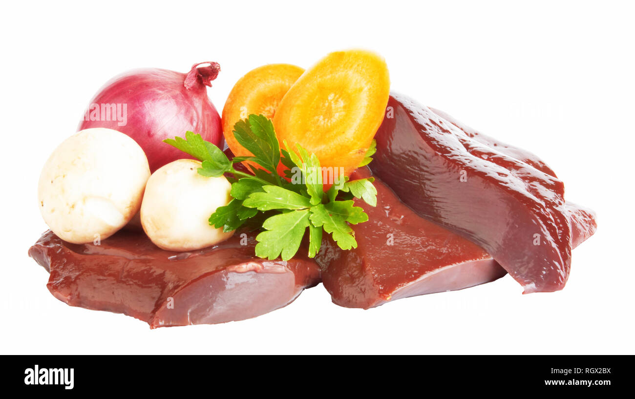 fresh and raw liver on white background Stock Photo - Alamy