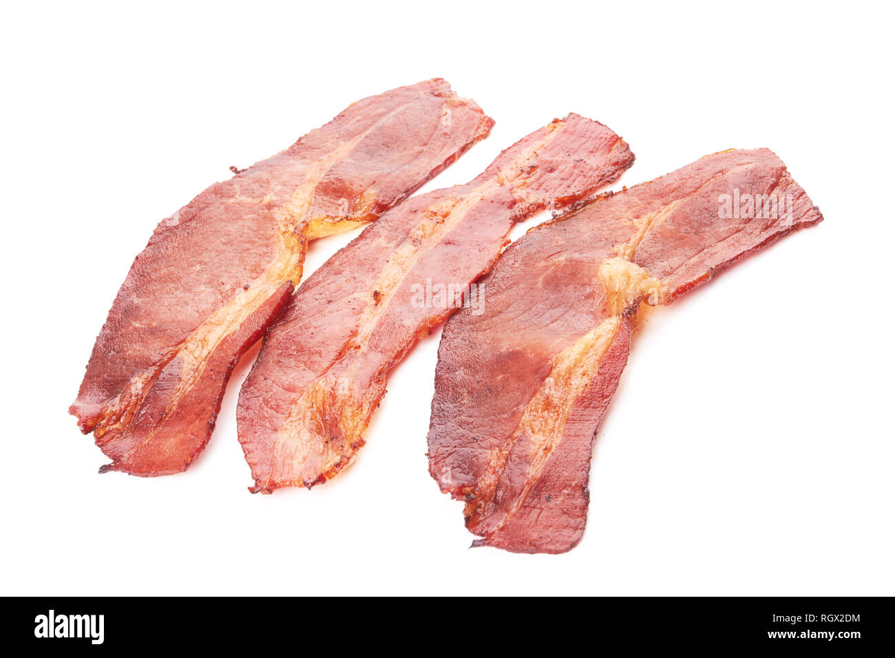 cooked slices of bacon isolated on white background Stock Photo - Alamy