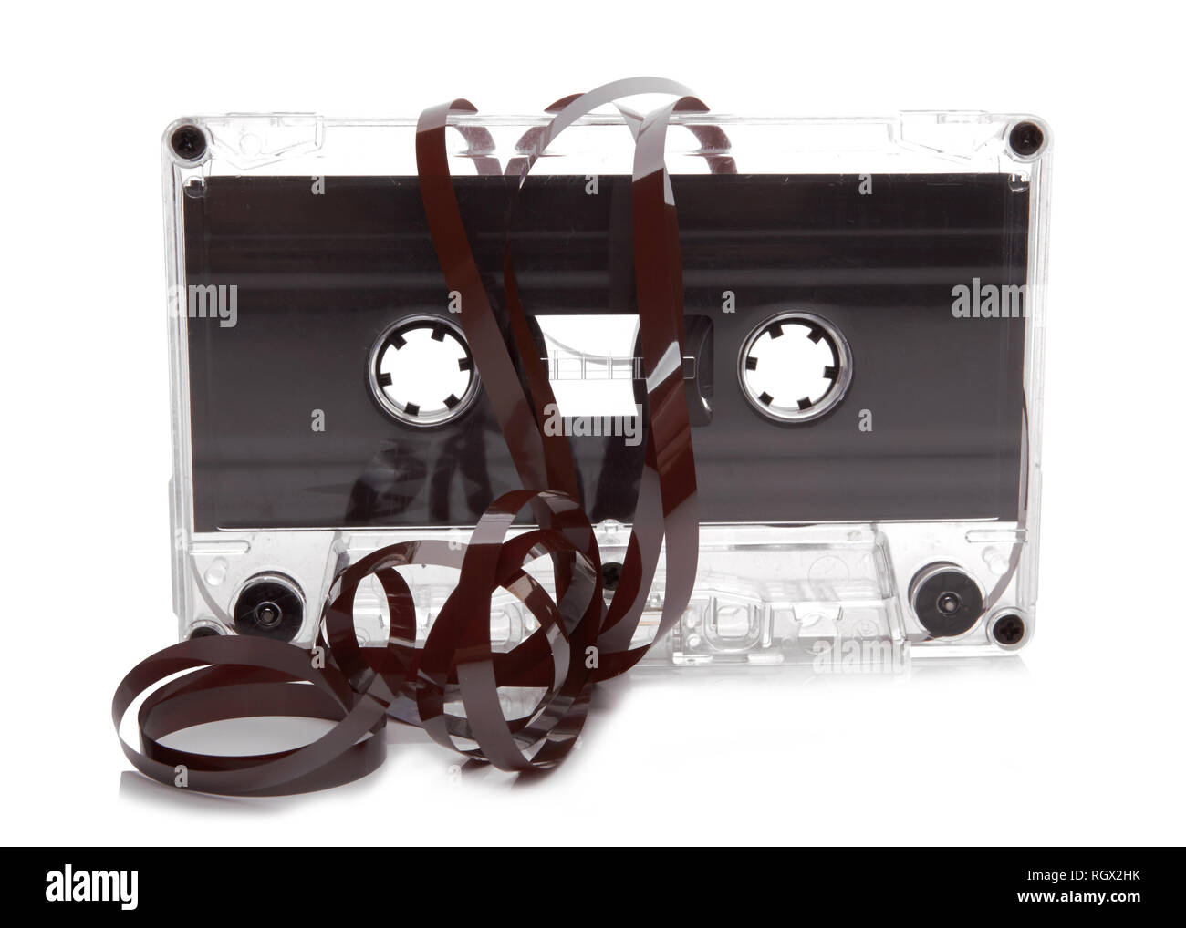Audio cassette with tape tangle on white background Stock Photo - Alamy