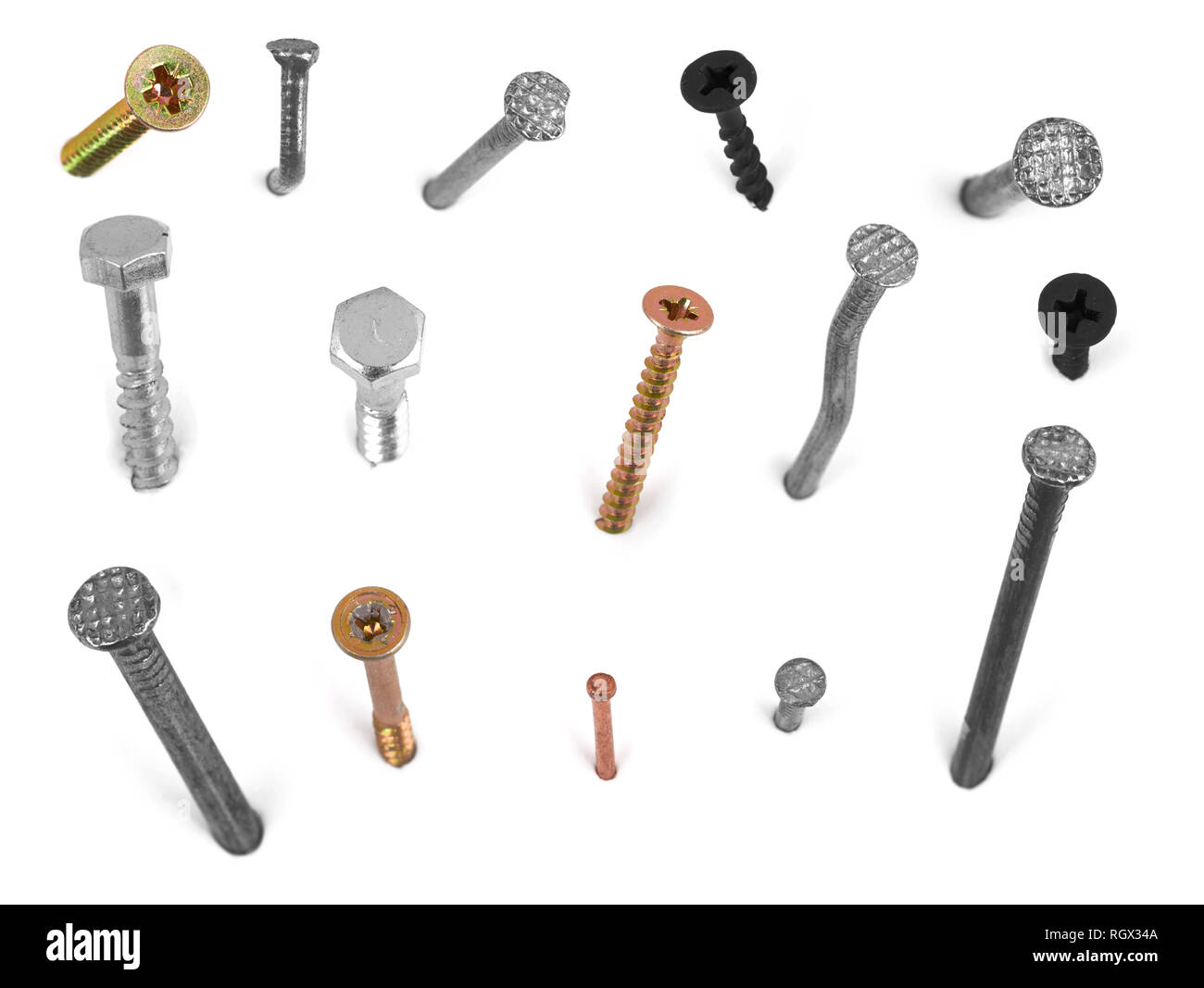 nails are hammered into the white background Stock Photo - Alamy