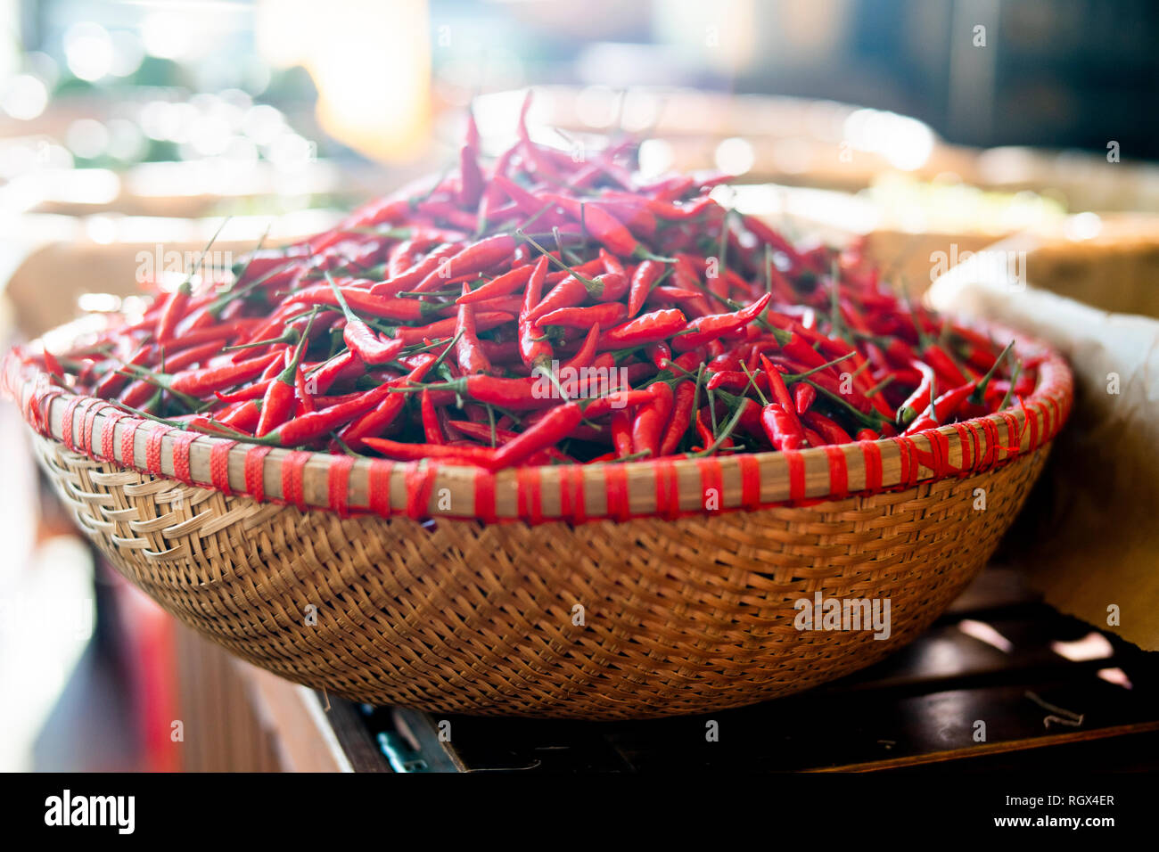 Red Chilli Fresh Organic for Sale in Market. Red Hot Chili Peppers in ...