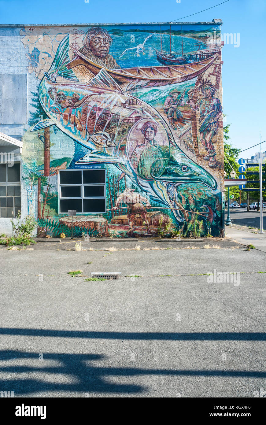 The Cascade Laundry Salmon Mural in Bellingham, Washington Stock Photo ...