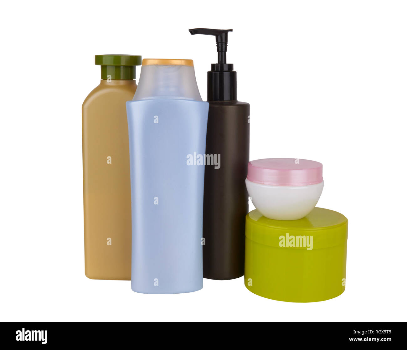 different cosmetic products for personal care isolated on white ...