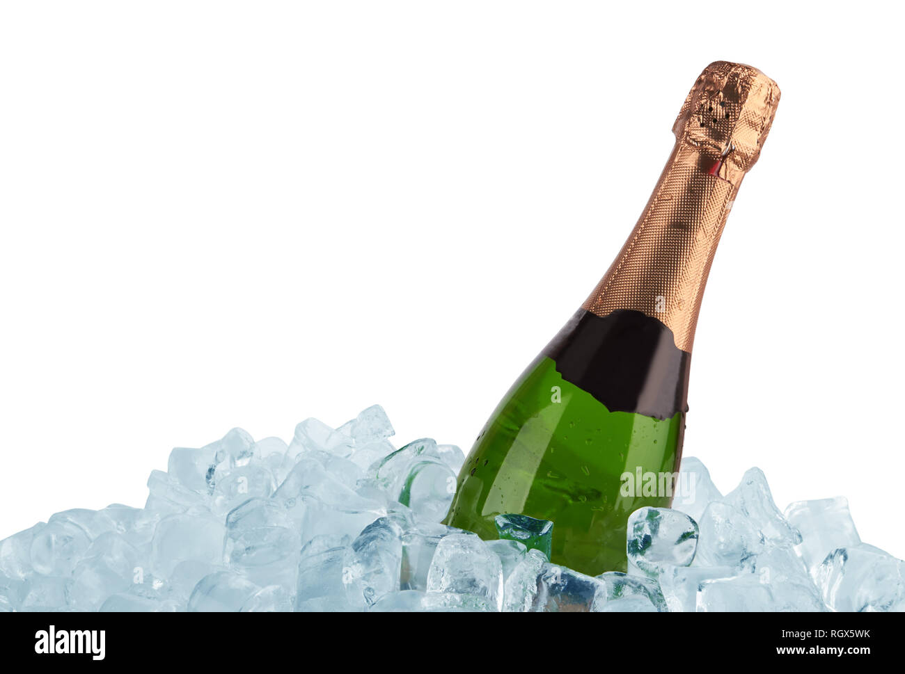 Champagne bottle in ice isolated on white background Stock Photo - Alamy