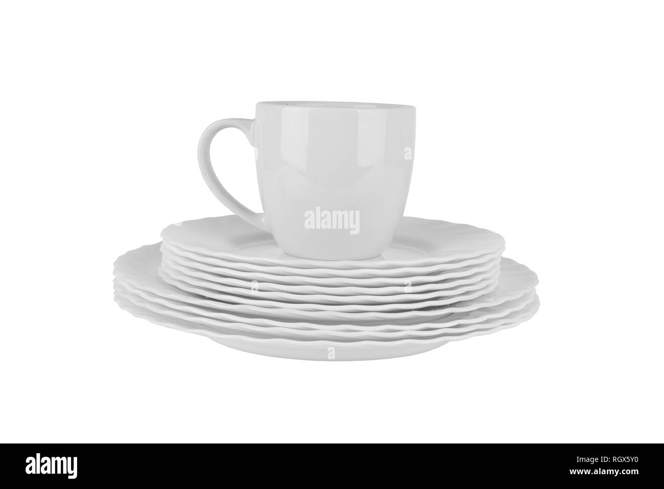 Clean plates and cup isolated on white background Stock Photo - Alamy