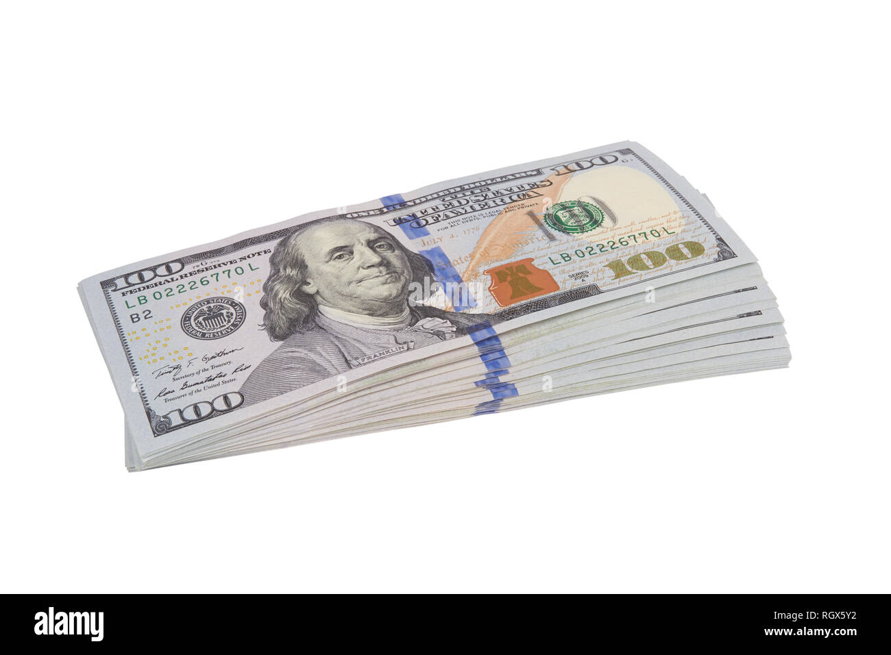 Stack of hundred dollars isolated on white background Stock Photo - Alamy