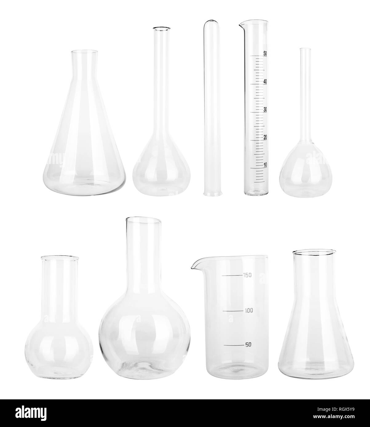 empty laboratory glassware isolated on white background Stock Photo - Alamy