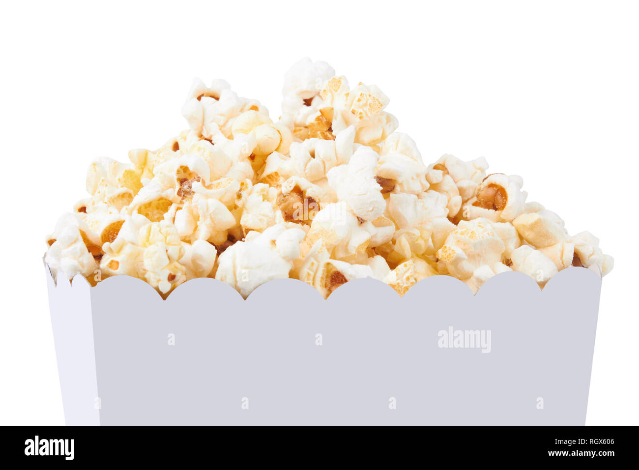 Full bucket of popcorn. Isolated on white background Stock Photo - Alamy
