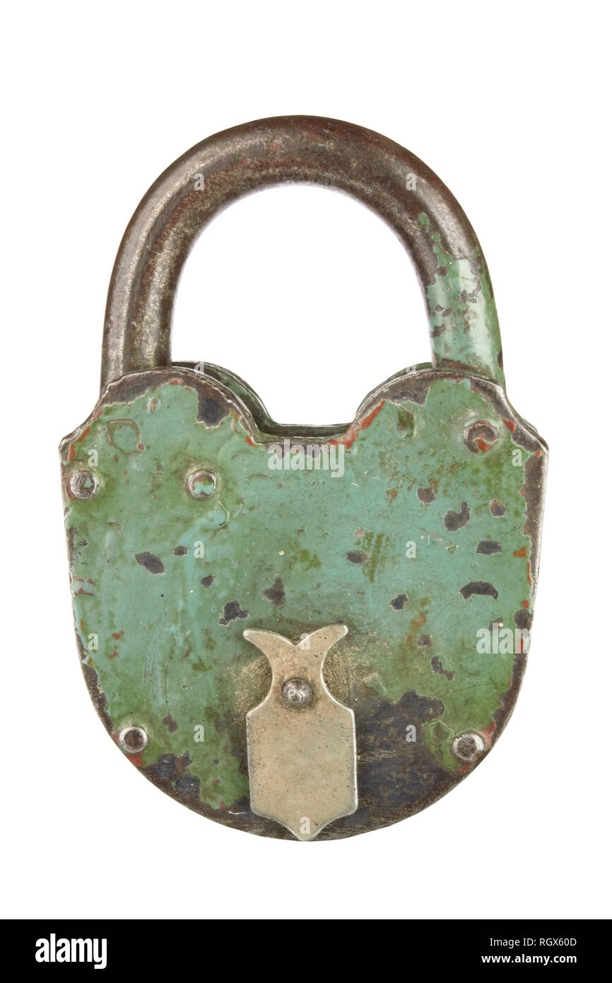 old padlock with key on a white background Stock Photo - Alamy
