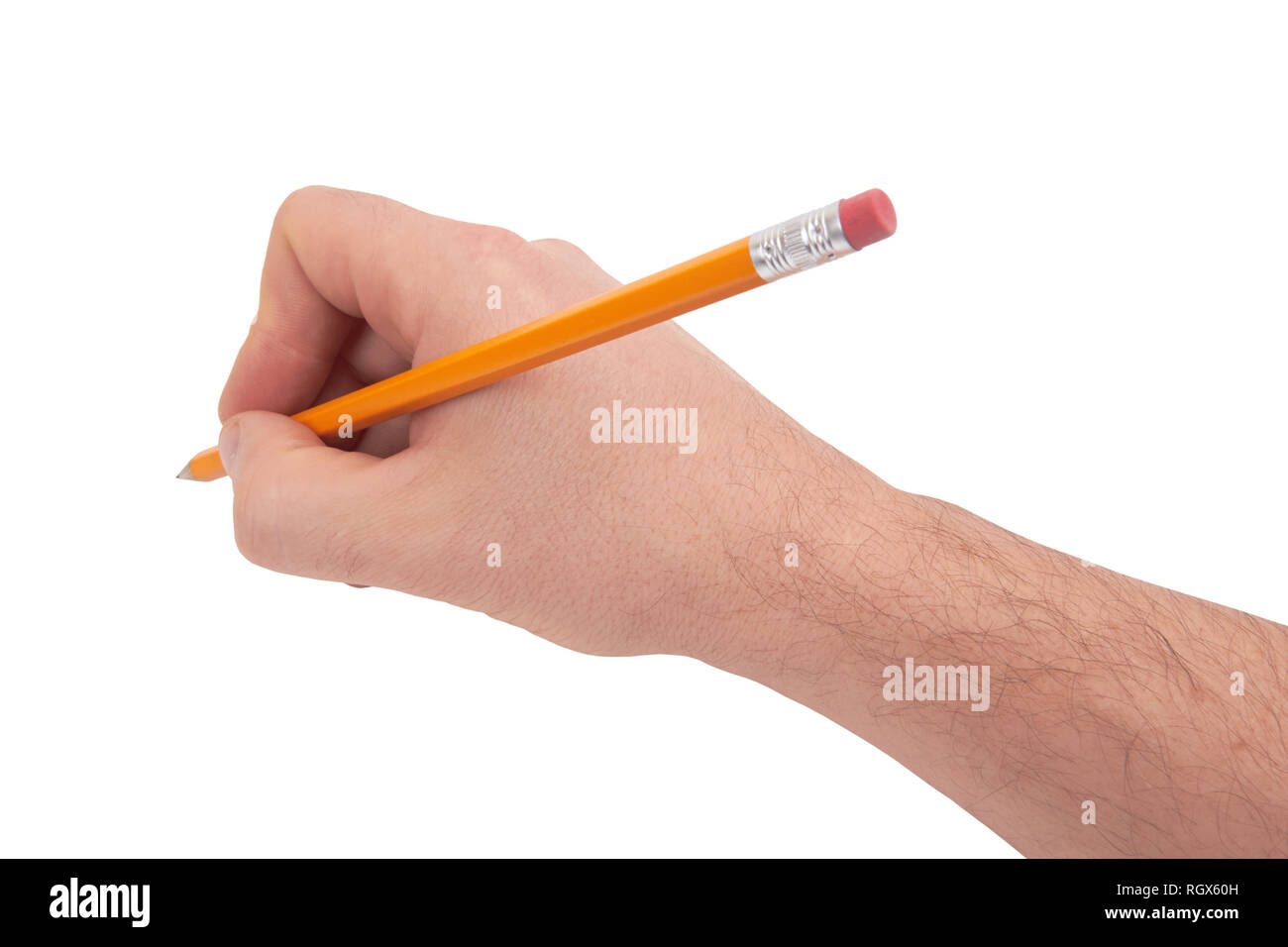 man's hand with the pencil isolated on white background Stock Photo - Alamy