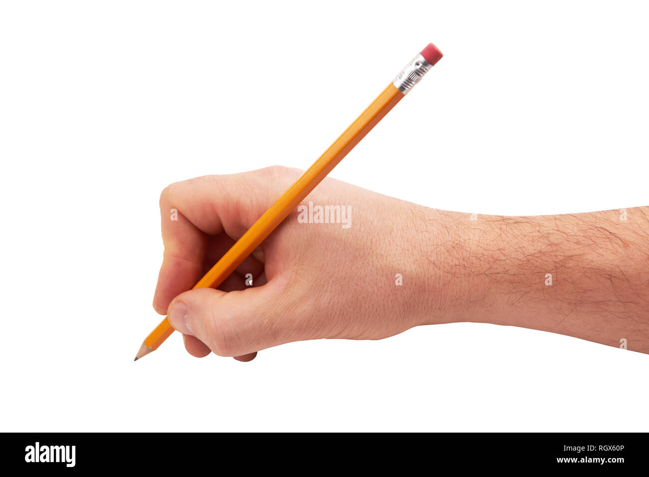 man's hand with the pencil isolated on white background Stock Photo - Alamy