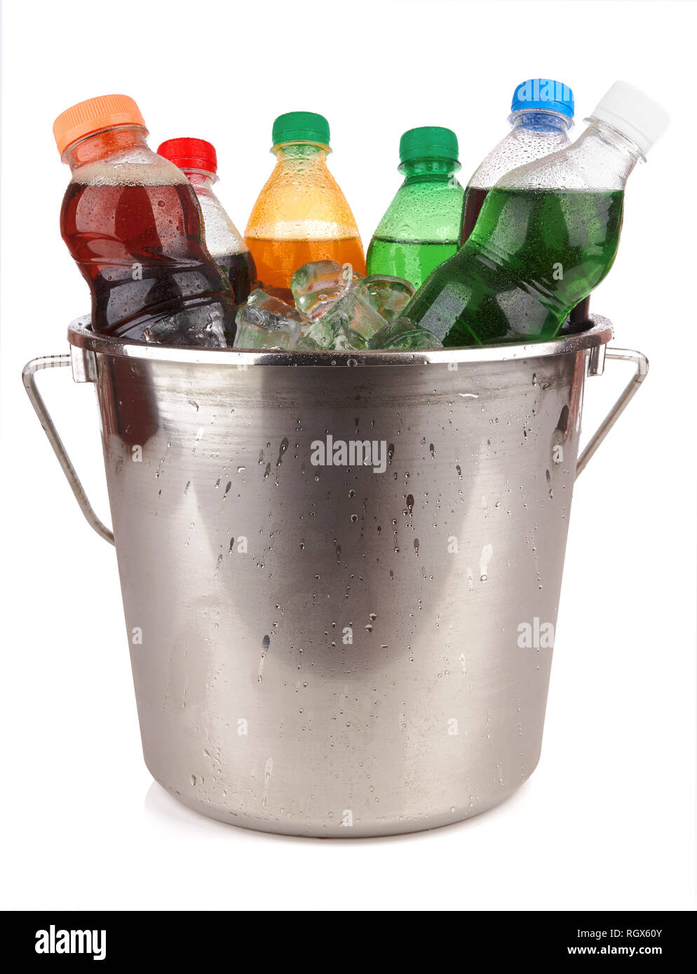 cold beverages in plastic bottles on heap of ice cubes Stock Photo - Alamy