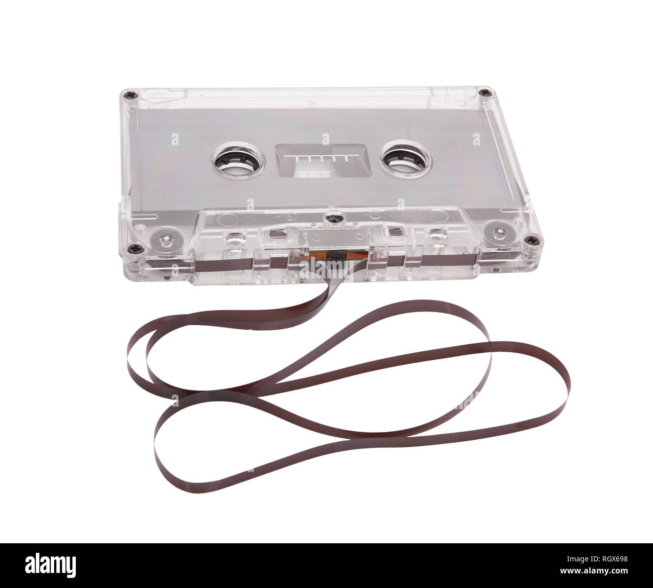 Audio cassette with tape tangle on white background Stock Photo - Alamy