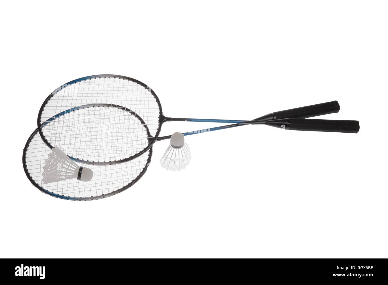 Badminton rackets and shuttlecock isolated on white background Stock ...