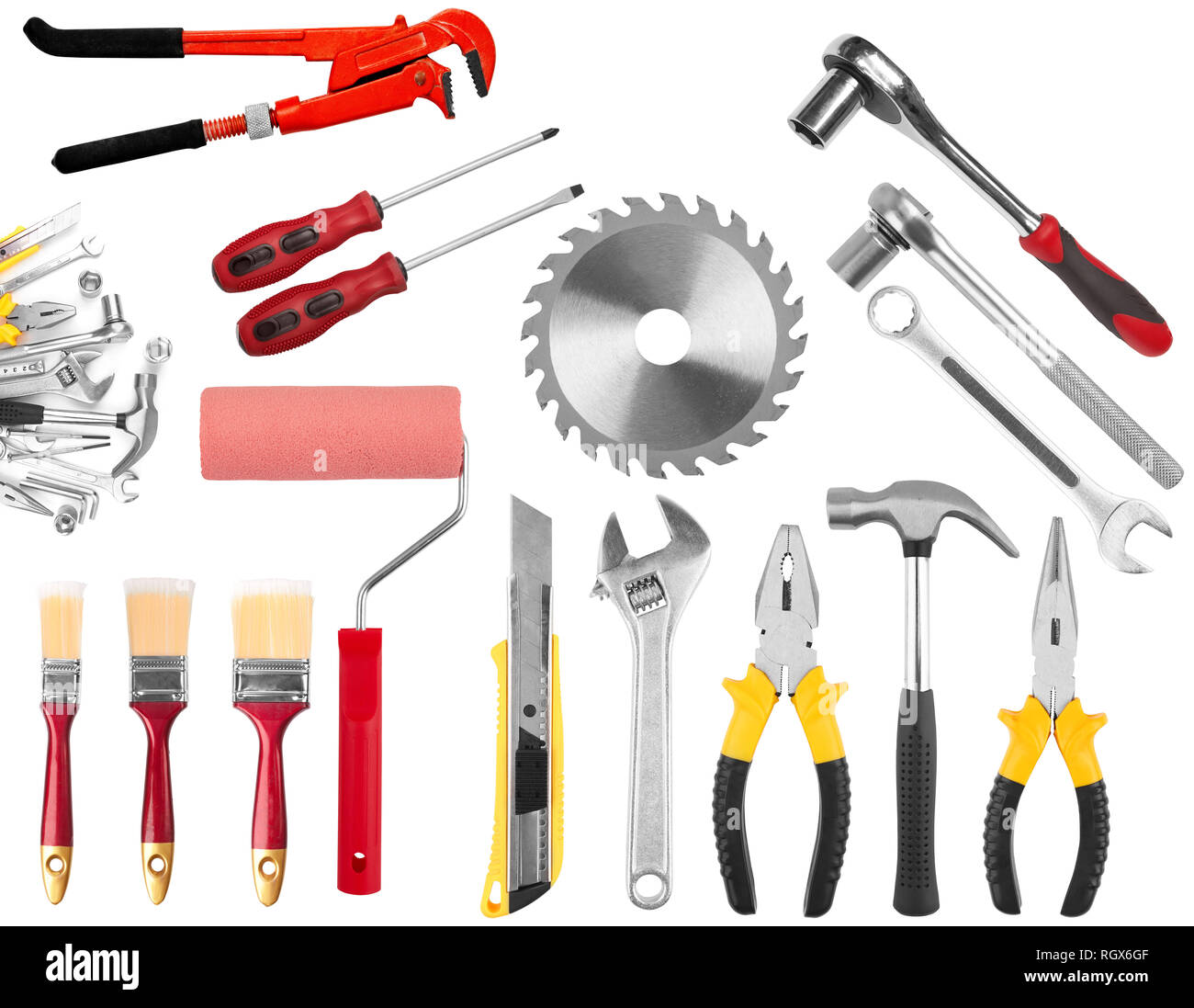 collection of hand tools isolated on a white background Stock Photo - Alamy
