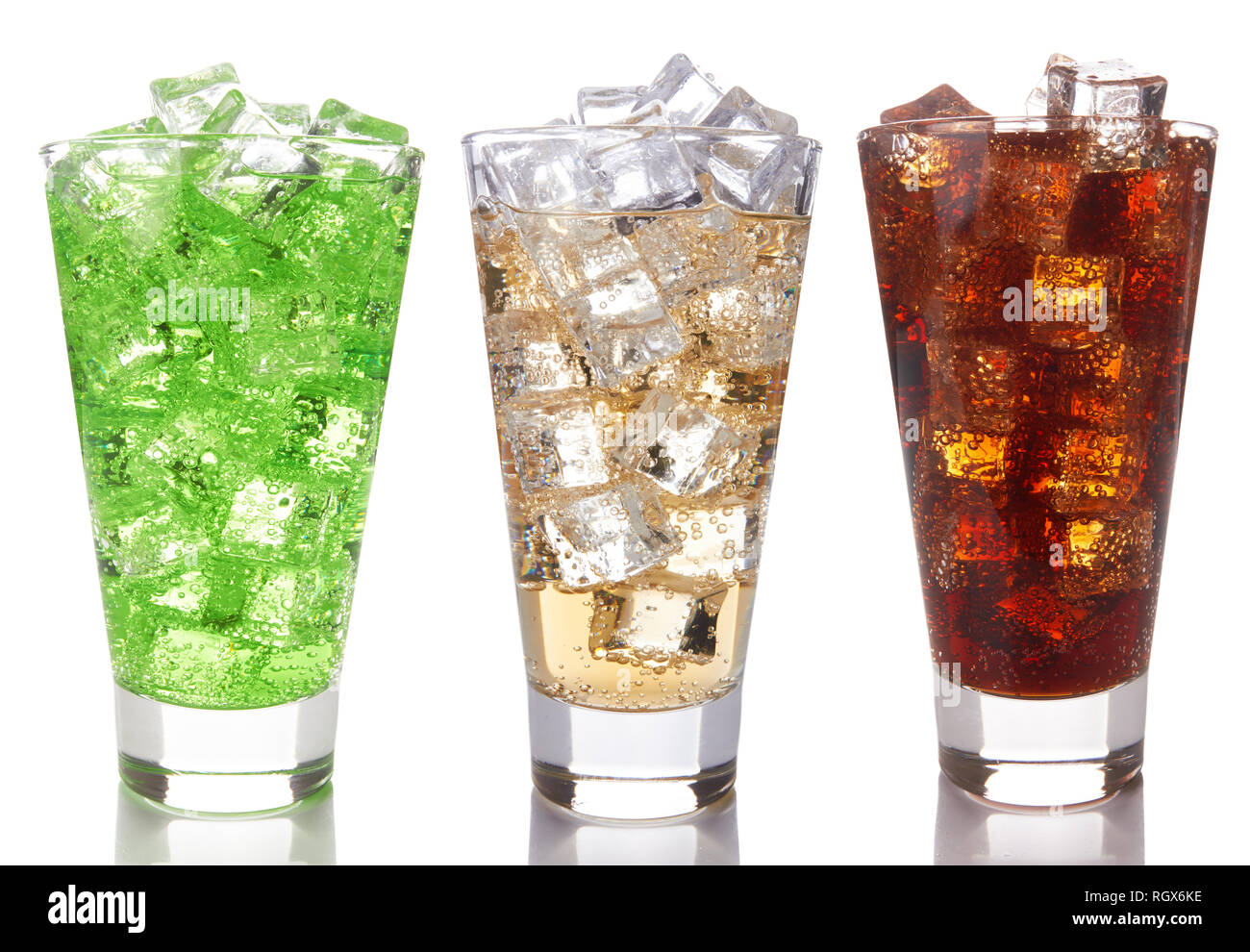 Glasses with sweet drinks with ice cubes isolated on white Stock Photo ...