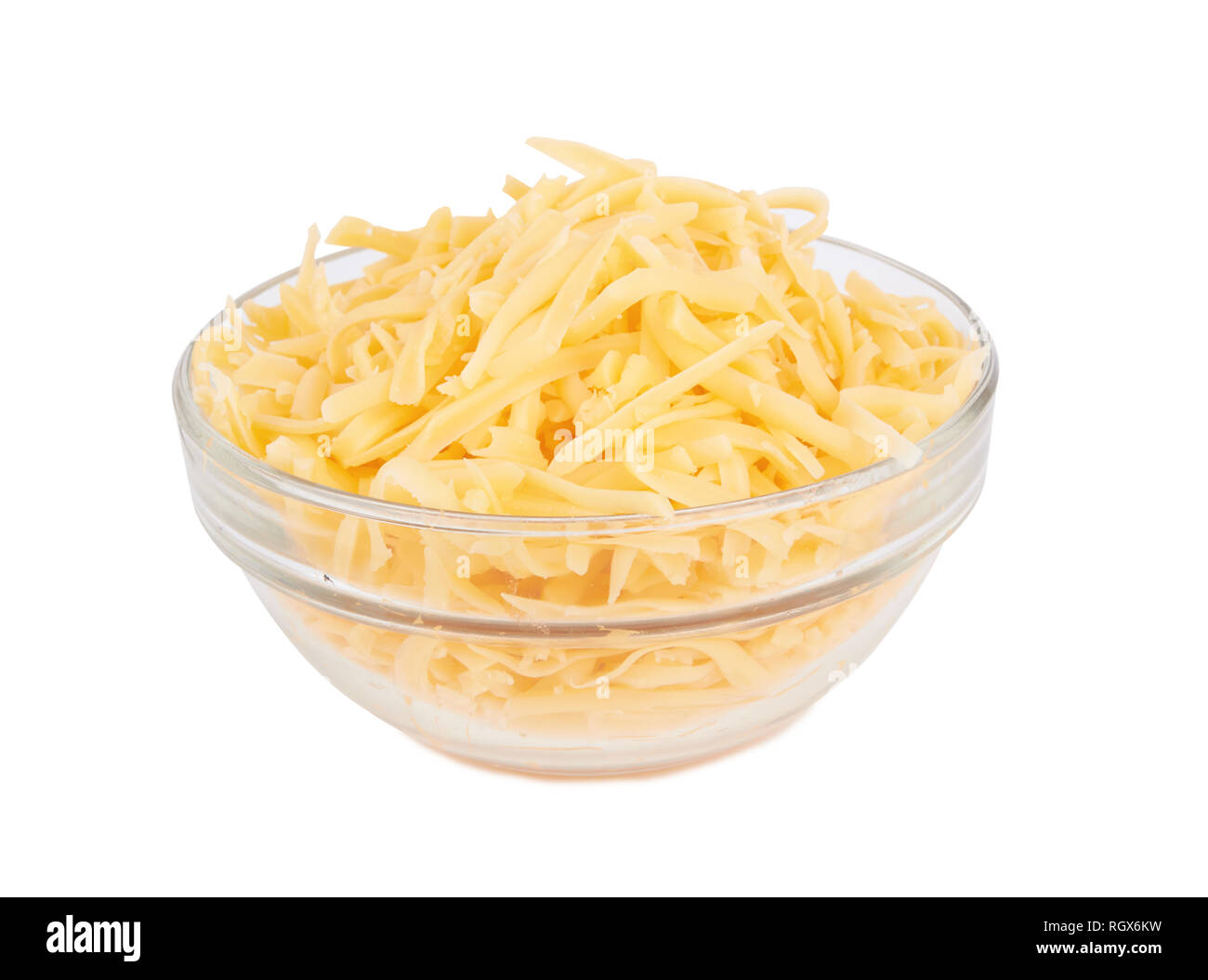 Glass bowl of grated cheese isolated on white Stock Photo - Alamy