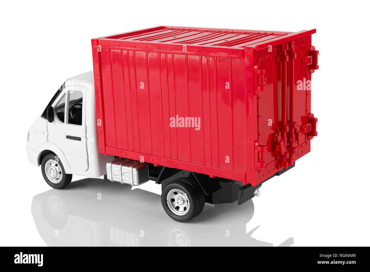 Toy red truck isolated on a white background Stock Photo - Alamy