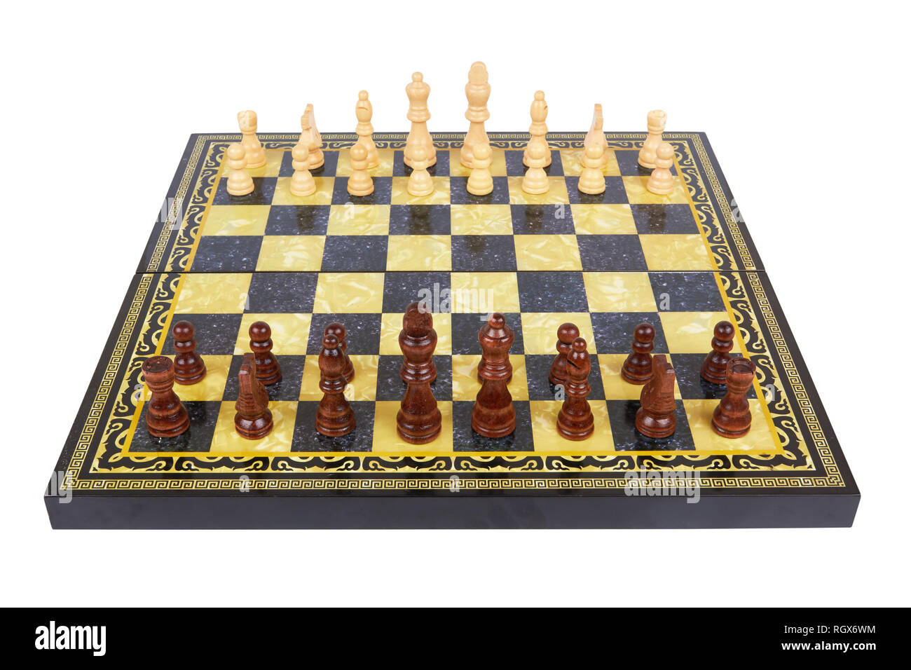 Chess board set up to begin a game. Isolated on white background Stock ...